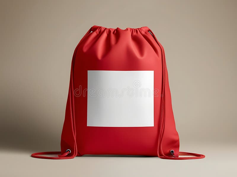 Red Drawstring Backpack with a Blank White Square Stock Illustration ...