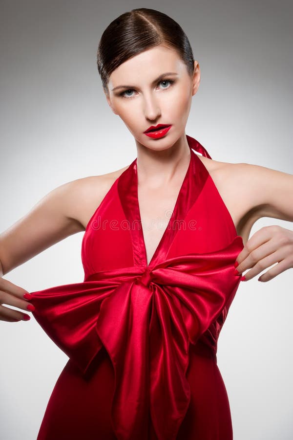 Red dress stock image. Image of studio, portrait, brunette - 20054125