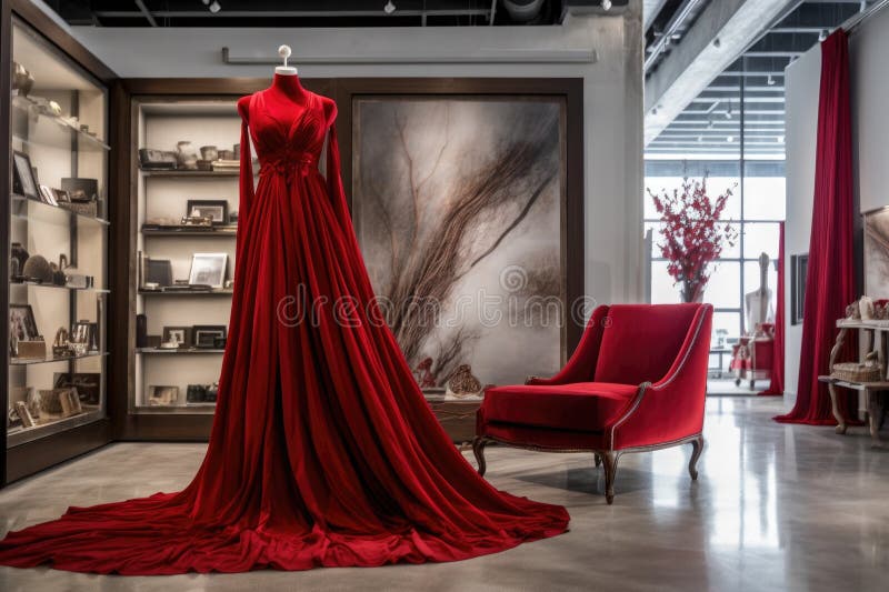 Red Dress in an Elegantly Designed Store Display Stock Illustration ...