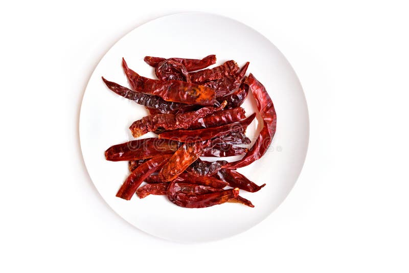 Red Dried Chili Peppers on White Plate Stock Image - Image of nature ...
