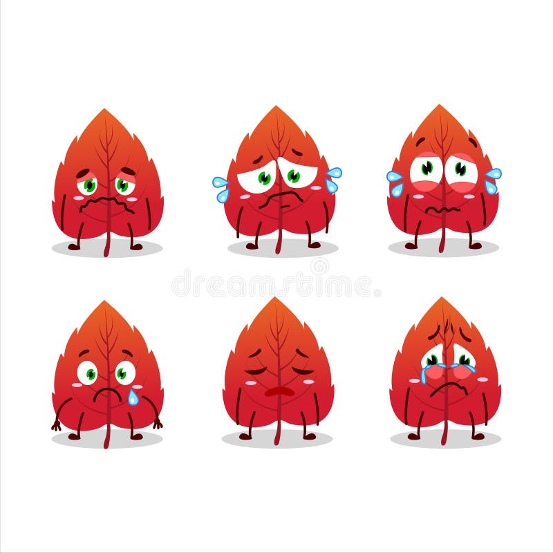 Red Dried Leaves Cartoon Character with Sad Expression Stock Vector ...