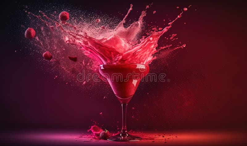A Red Drink Splashing into a Glass on a Dark Background Stock ...