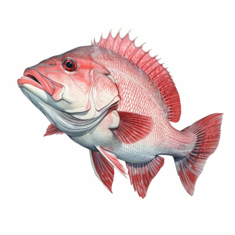 Realistic Red Snapper Fish Illustration on White Background Stock ...