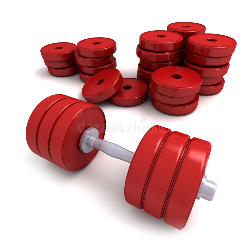 Red Dumbbells and Heap of Weights Stock Illustration - Illustration of ...