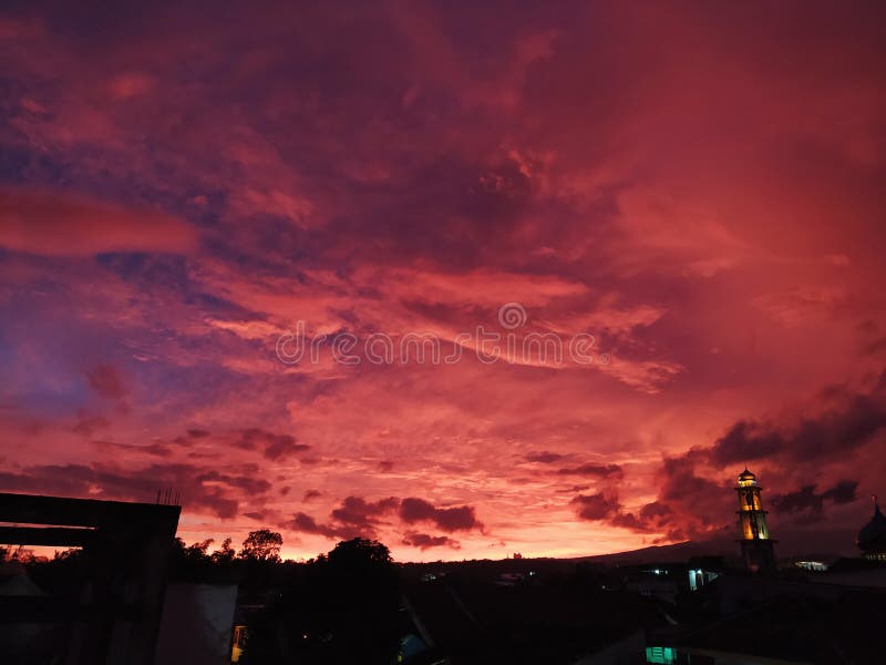 Red Dusk Sky with Cloud and Silhouette Landscape Stock Photo - Image of ...