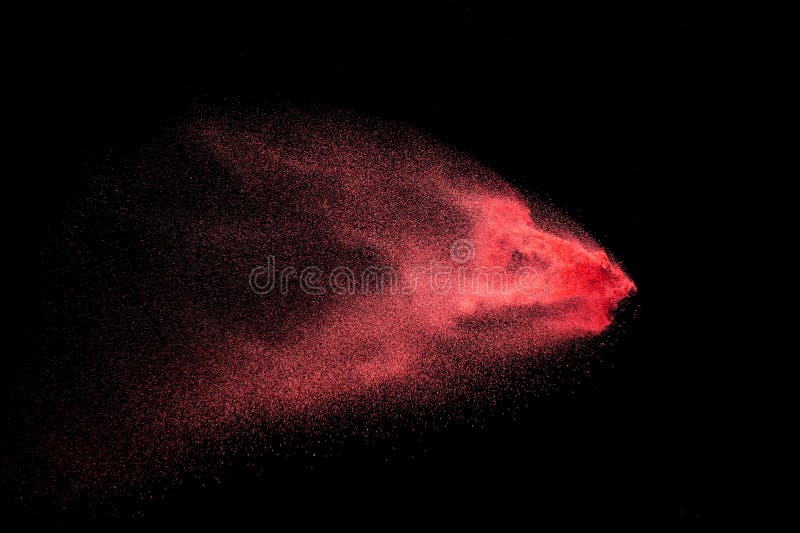Red Dust Particles Explosioon on Black Background.Red Powder Splash ...