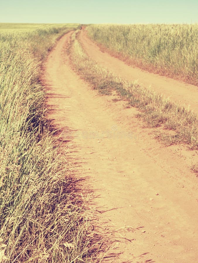 Red Dusty Road between Green Fields. Red Road Stock Image - Image of ...