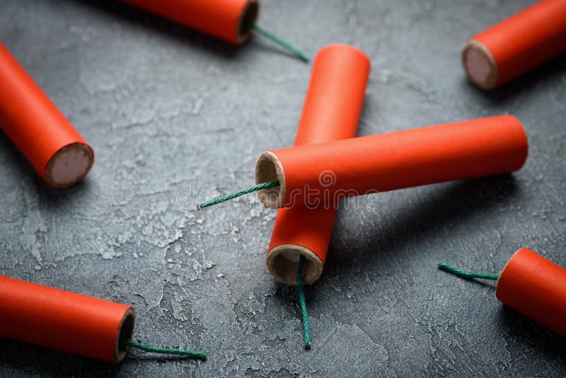 Red Dynamite Firecrackers with Green Cord Fuse Stock Photo - Image of ...
