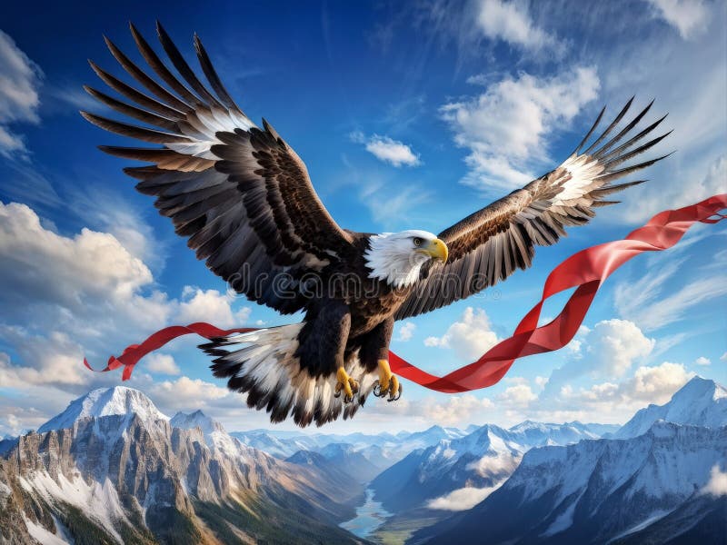 Red Eagle in the Blue Sky with Clouds Stock Illustration - Illustration ...