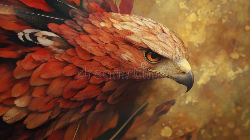 Red Eagle Portrait Against Gold Background Stock Illustration ...