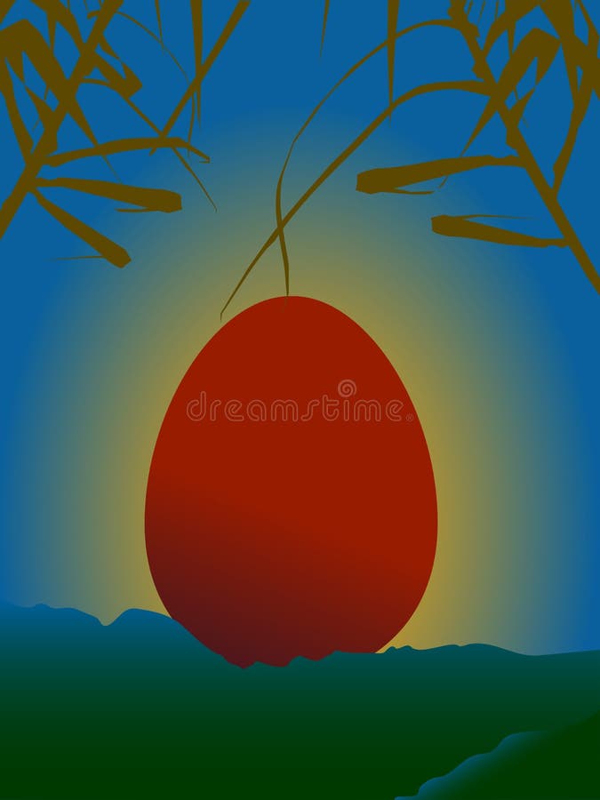 Red Easter Egg on Serene Sunset Over Mountains Stock Illustration ...