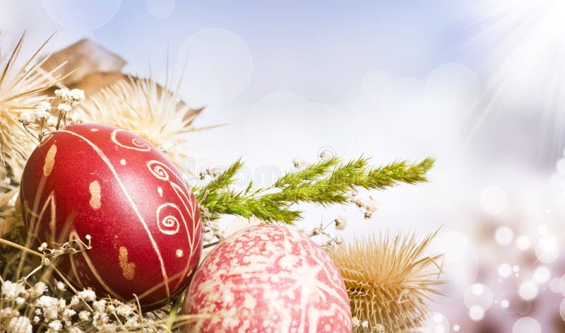 Red Easter Eggs on Colorful Background Stock Photo - Image of open ...