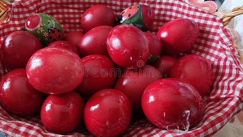 Red Easter Eggs Coloring Preparing for Easter Stock Image - Image of ...