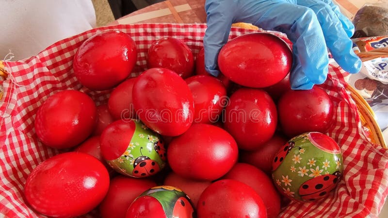 Red Easter Eggs Coloring Preparing for Easter Stock Image - Image of ...