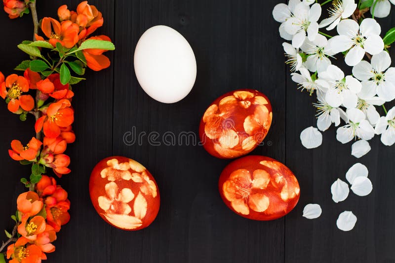 Red Easter Eggs. Postcard Concept with Copy Space, Free Space for Text ...