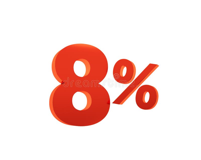 Red Eight Percent on White Background. 3d Render Stock Illustration ...