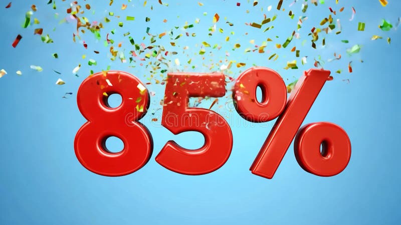 Red Eighty Five Percent Symbol Exploding with Colorful Confetti on a ...