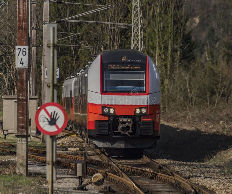 Red Electric Fast Train in Austria Alps Mountains Editorial Stock Photo ...