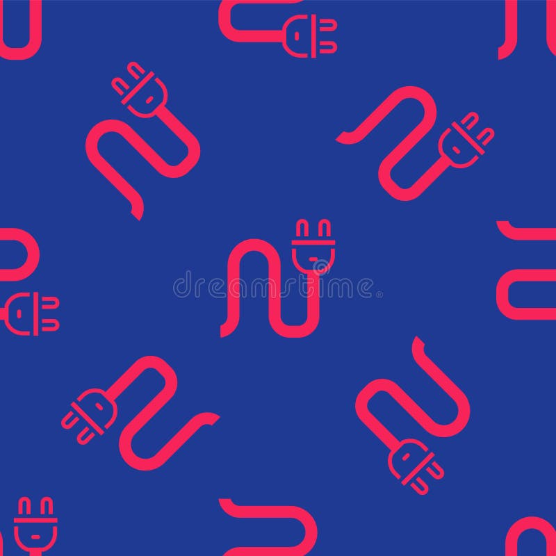 Red Electric Plug Icon Isolated Seamless Pattern on Blue Background ...