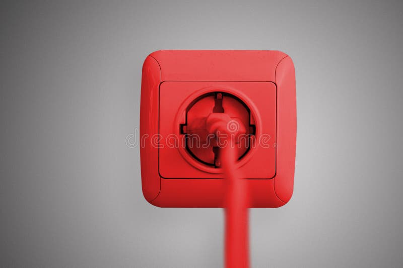 Red Electric Socket on the Wall. Close-up Stock Photo - Image of cord ...