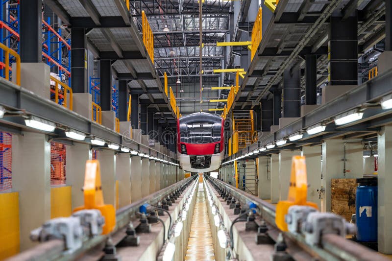 Red Electric Train Parked in the Depot Stock Photo - Image of railroad ...