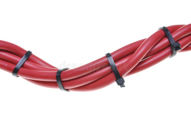 Red Electrical Cables with Cable Ties Stock Image - Image of internet ...