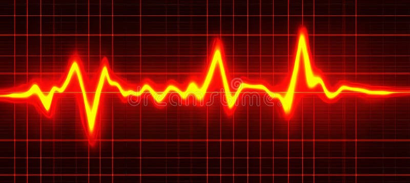 Red Electrocardiogram ECG Line with Glowing Yellow Highlight Circle on ...