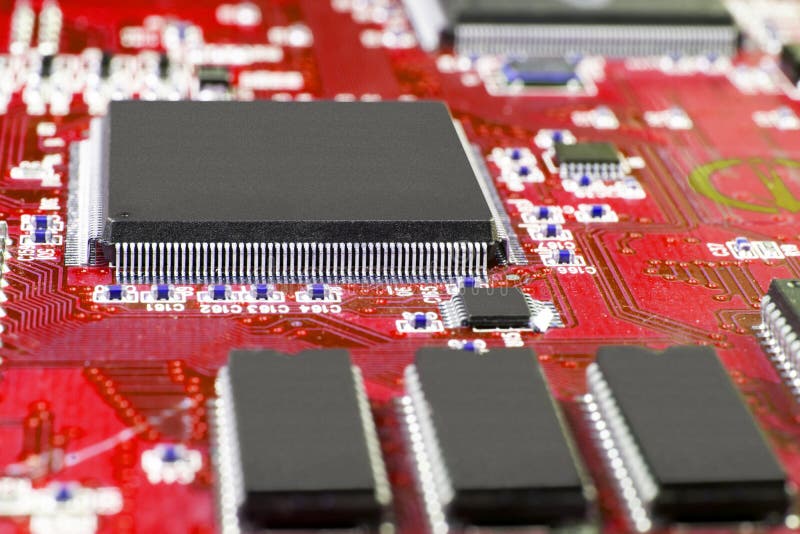 Red Electronic Computer Motherboard, Digital Chip with Copy Space Stock ...