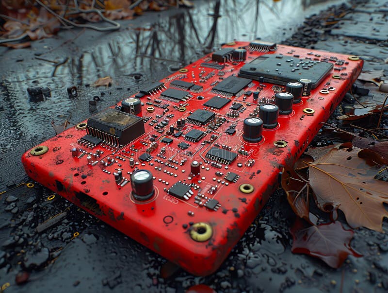 A Red Electronic Device Sitting on the Ground in the Rain Stock Photo ...