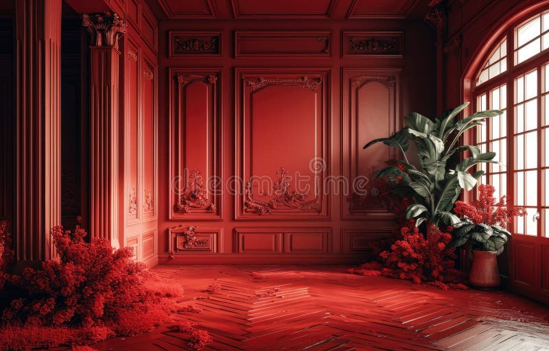 Red Elegance Classical Interior with a Modern Twist Stock Illustration ...