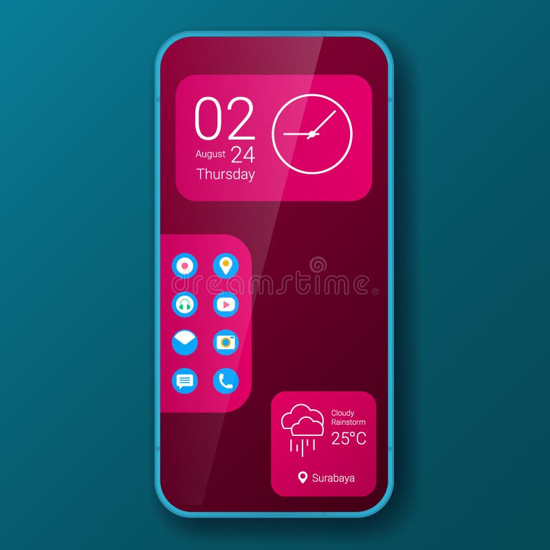 Red Elegant Home Screen Realistic Smartphone User Interface Stock ...