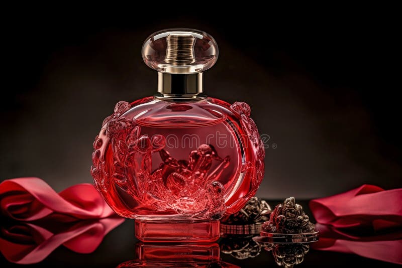 Red Elegant Perfume Bottle. Generative AI Stock Illustration ...