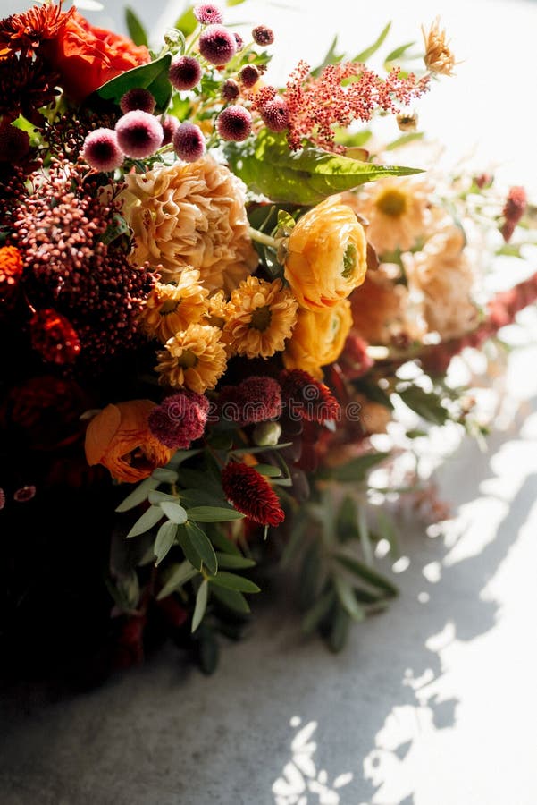 Red Elegant Wedding Bouquet of Fresh Natural Flowers Stock Image ...