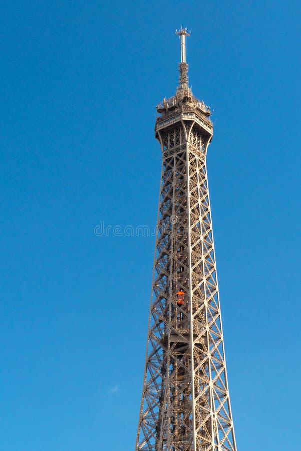 Red Elevator with Tourists Move To the Top of the Eiffel Tower Stock ...