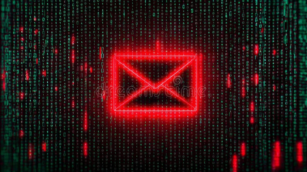 Red Email Envelope Against Binary Code Background, Symbolizing the ...