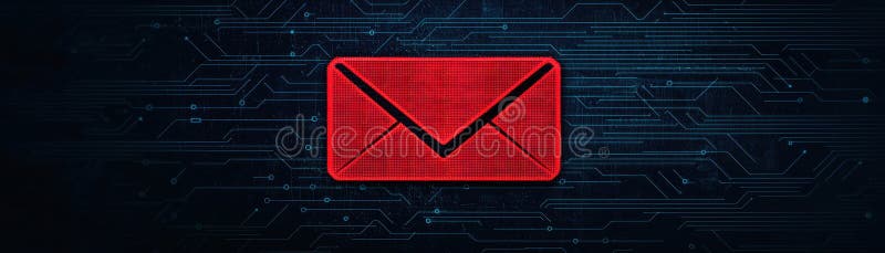 Red Email Icon on Circuit Board Background Stock Illustration ...