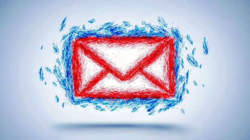 Red Email Icon Dissolving into Blue Particles on Gradient Background ...