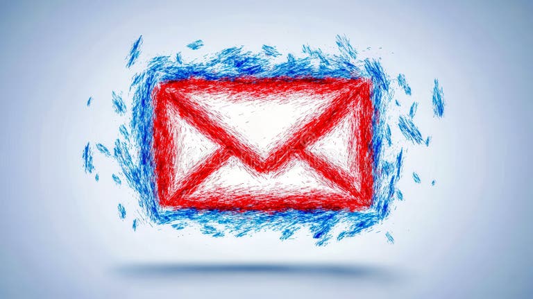 Red Email Icon Dissolving into Blue Particles on Gradient Background ...
