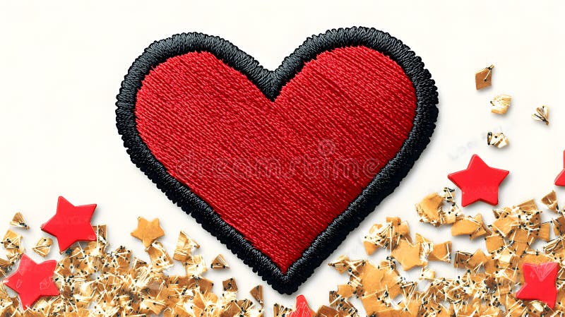 Red Embroidered Heart Patch with Decorative Stars Stock Image - Image ...