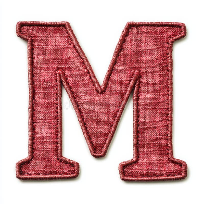 A Red Embroidered Letter "M" with a Textured Fabric Appearance Stock ...