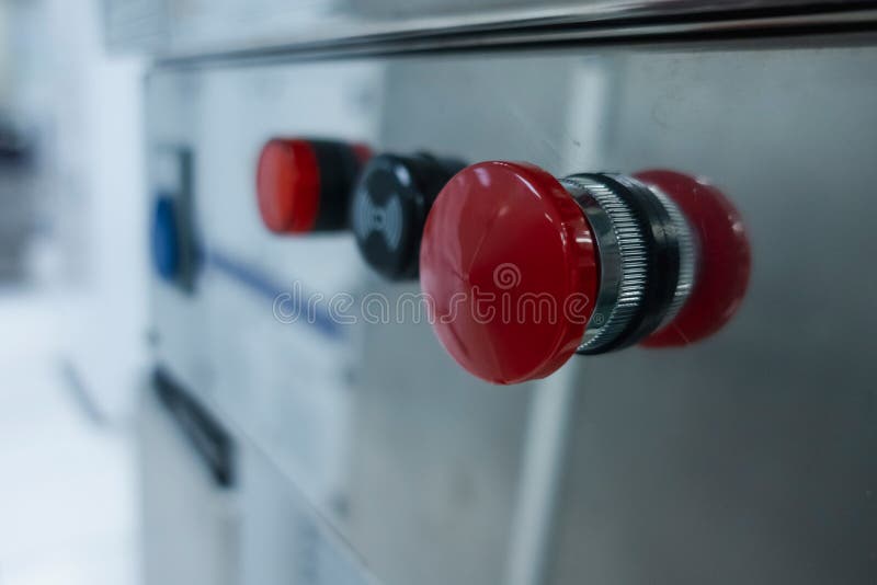 Red Emergency Button of an Industrial Machine Stock Image - Image of ...