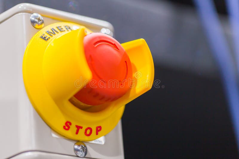 The Red Emergency Button or Stop Button for Hand Press. STOP Button for ...