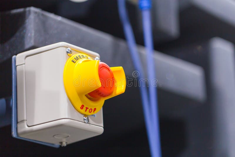 The Red Emergency Button or Stop Button for Hand Press. STOP Button for ...