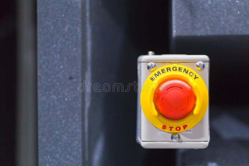 The Red Emergency Button or Stop Button for Hand Press. STOP Button for ...
