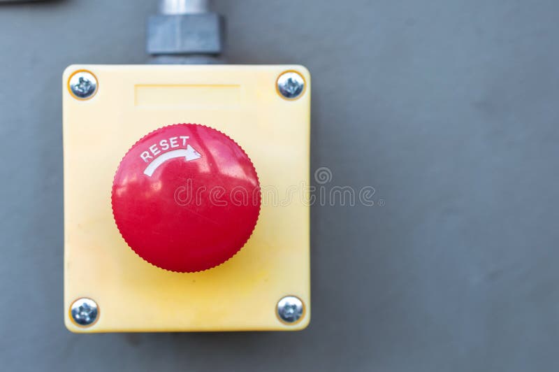 The Red Emergency Button or Stop Button for Industrial Machine Stock ...