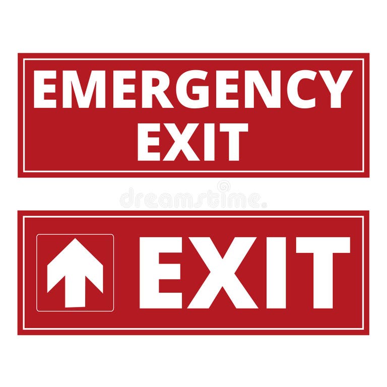 Red Emergency Exit Signs on a White Background with Copy Space Stock ...