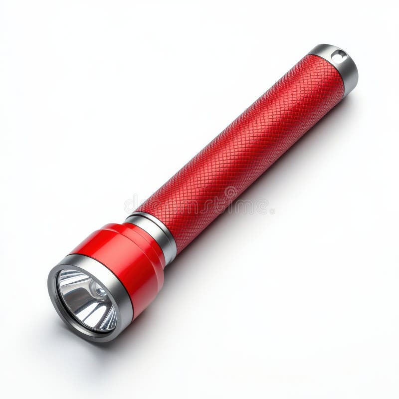Red Emergency Flashlight on Plain White Background in Ultra High ...