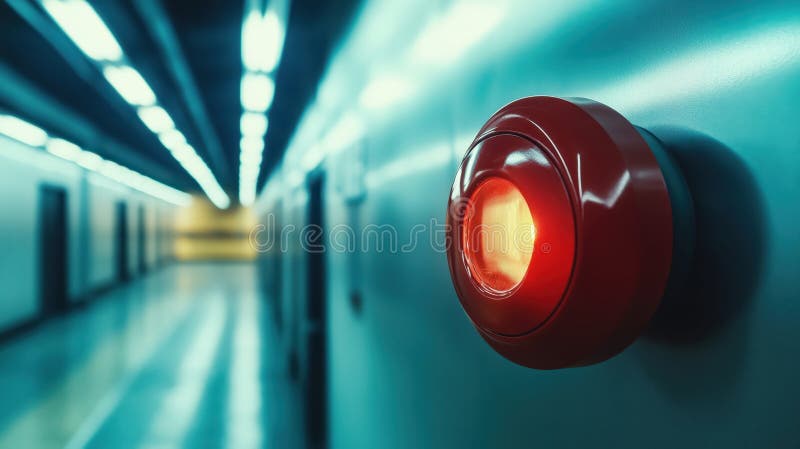 Red Emergency Light Flashing in Industrial Corridor Stock Photo - Image ...