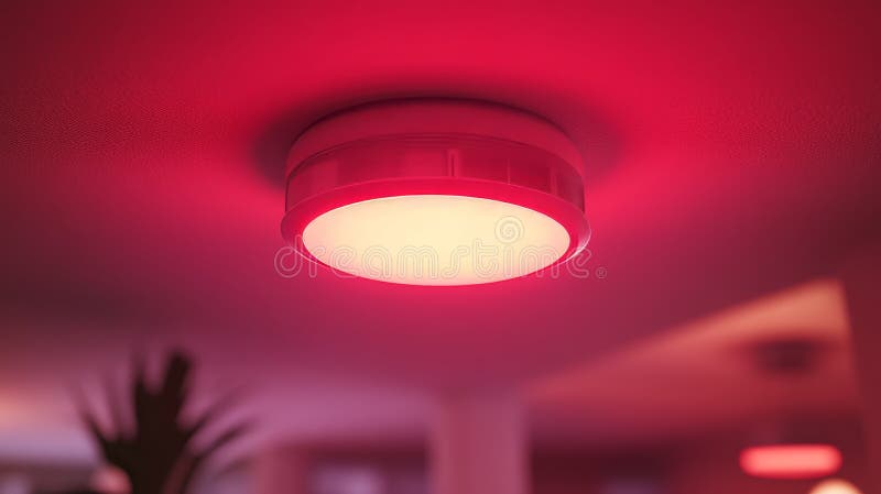 Red Emergency Light from a Smoke Detector on the Ceiling, Signaling ...