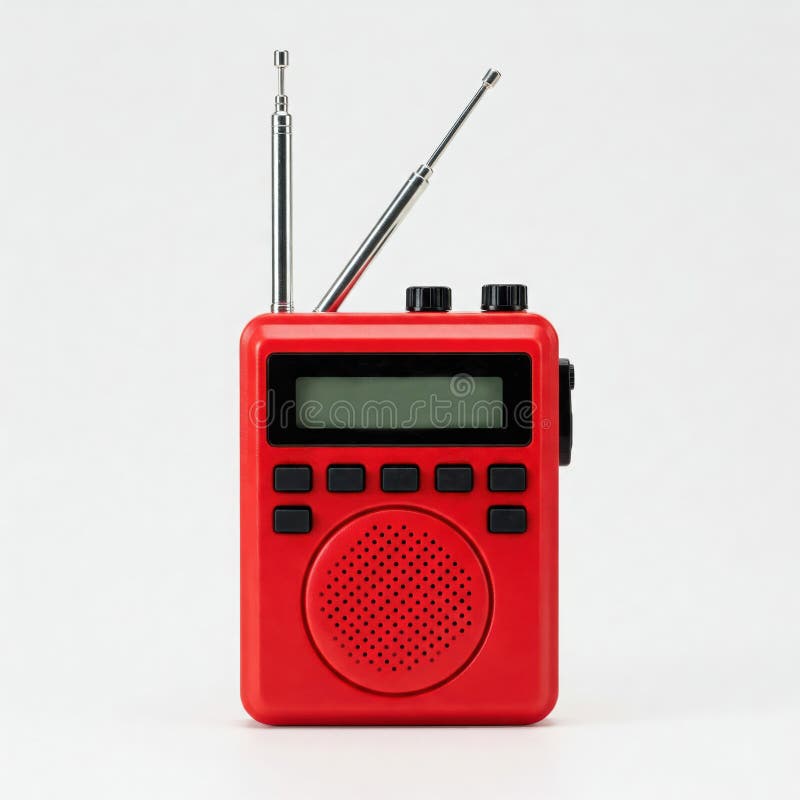 A Red Emergency Power Radio with Hand Crank Stock Image - Illustration ...